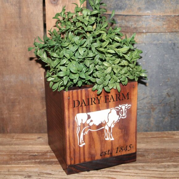 Accents | New Rustic Farmhouse Dairy Farm Wood Cow Planter Box With ...